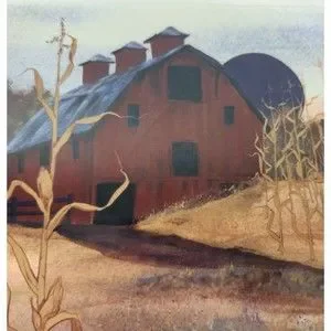 Rorex Studio | Art | Vintage Art Tile Red Barn Cornfield Signed Rorex ...